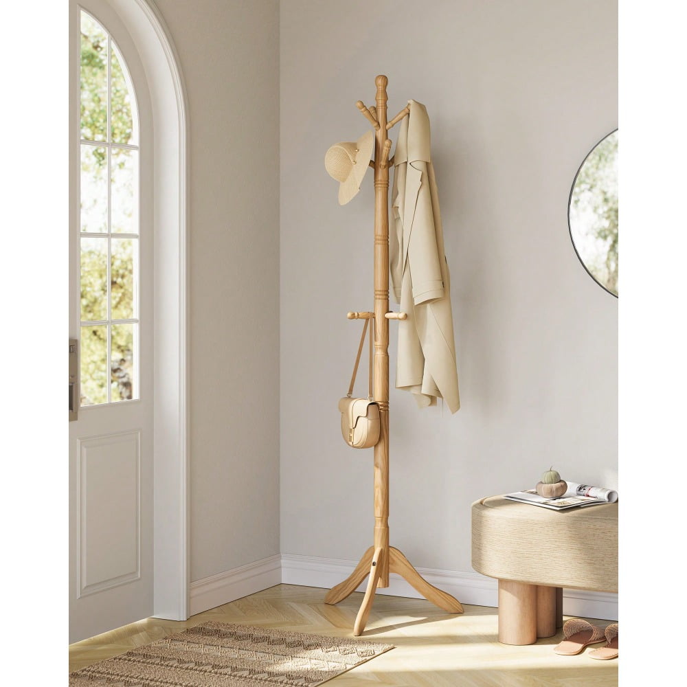 Solid Wood Coat Rack And Stand, Free Standing Hall Coat Tree With 10 ...