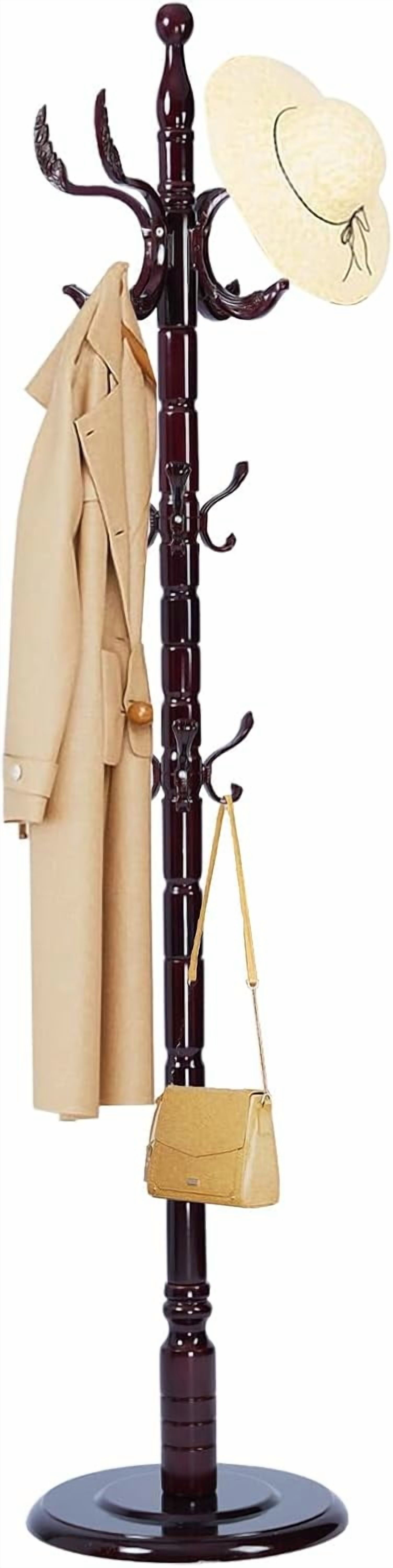 Solid Wood Coat Rack, Free Standing Hall Coat Tree with 14 Hooks, 3 ...