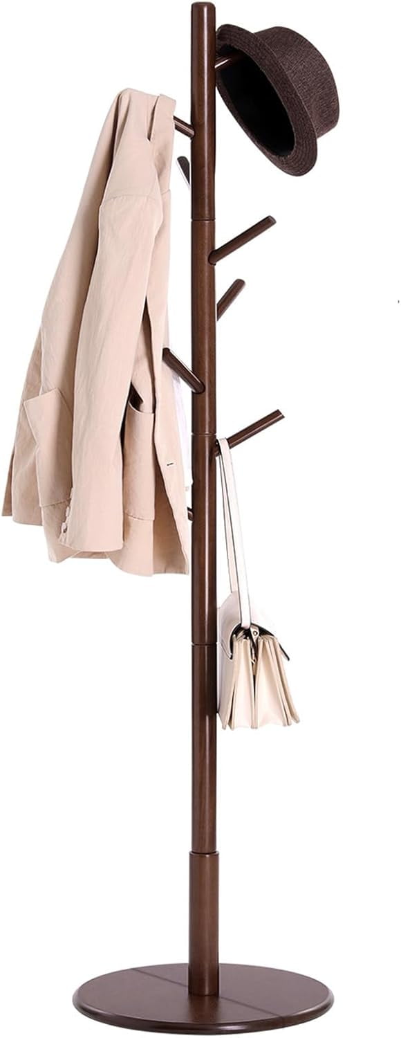 Solid Wood Coat Rack, Free Standing Hall Coat Tree with 7 Hooks, 3 ...