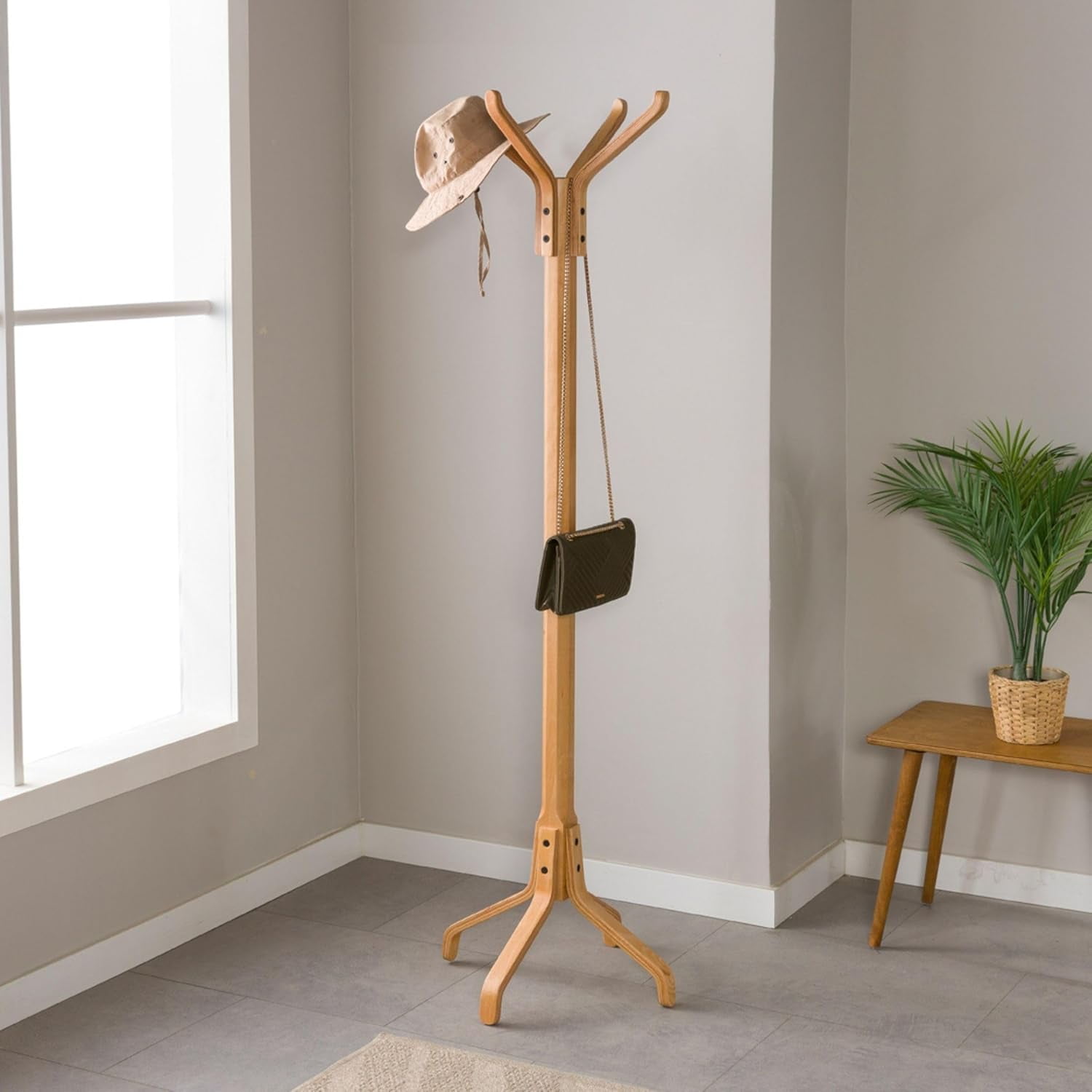 Solid Wood Coat Rack Freestanding, Coat Stands Entryway, Coat Rack Hat ...