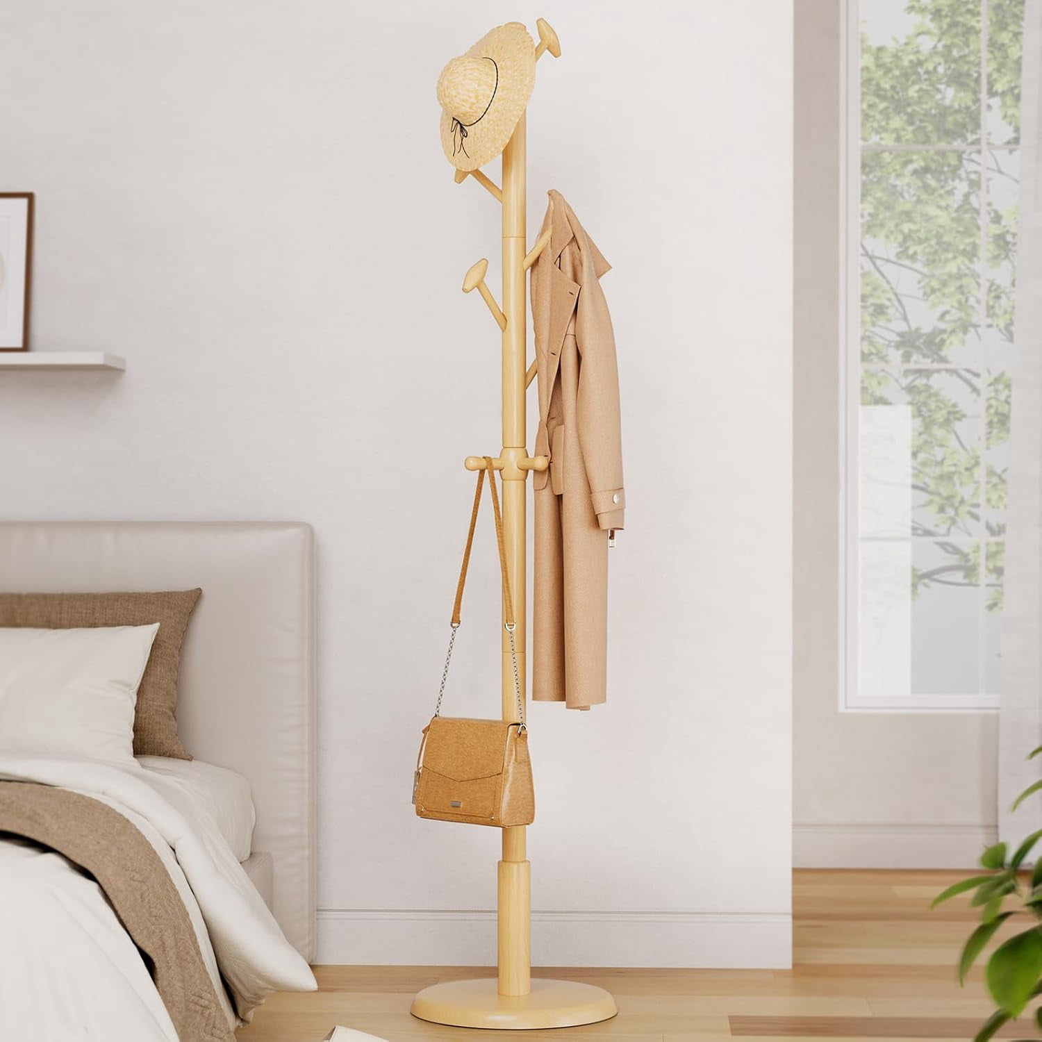 Solid Wood Coat Rack Freestanding Coat Tree with 10 Hooks for Bedroom ...