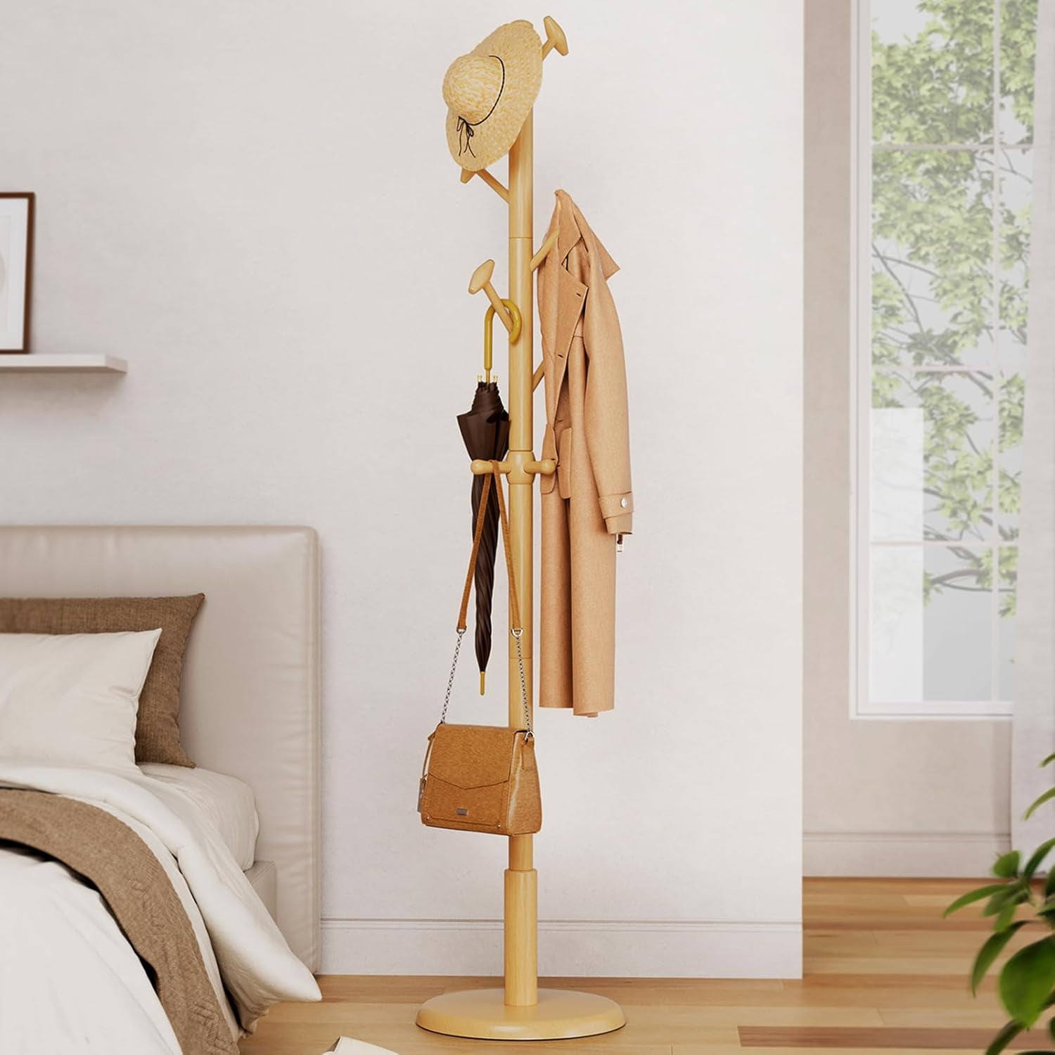Solid Wood Coat Rack Freestanding Coat Tree with 10 Hooks, Standing Coat Rack Clothes Jacket ...