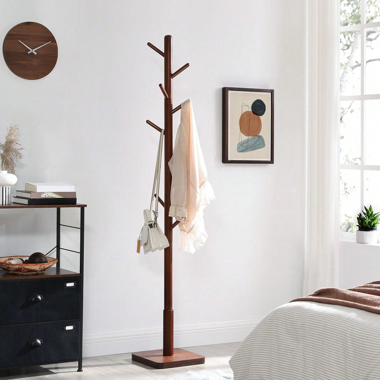 Solid Wood Coat Rack Freestanding, Wood Hall Tree, Coat Rack Stand With ...