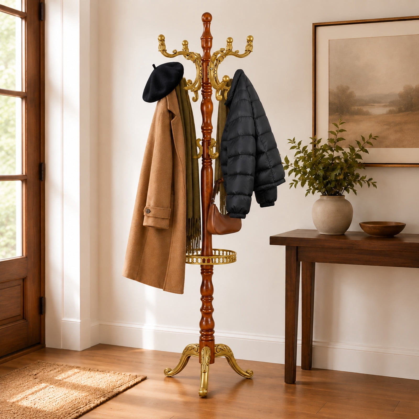 Solid Wood Coat Rack Freestanding with 14 Resin Hooks, 77-Inch Coat ...