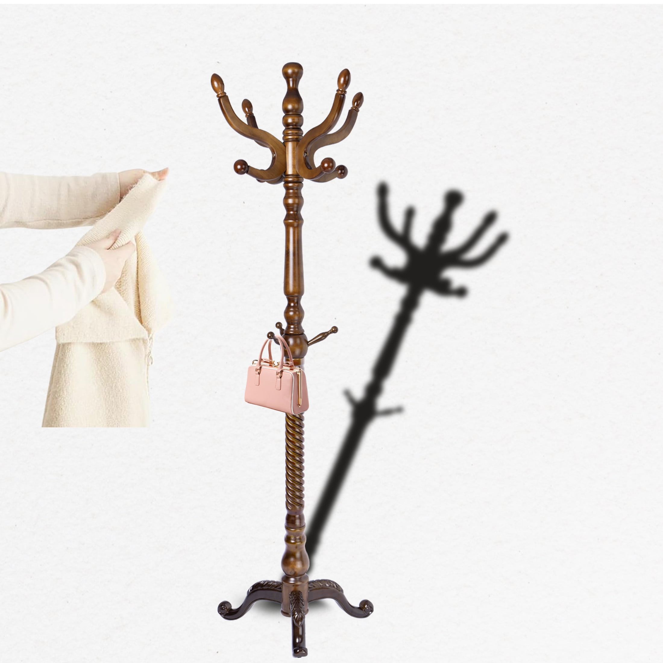 Solid Wood Coat Rack, Heavy Duty Freestanding Coat Tree with 11 Hooks ...