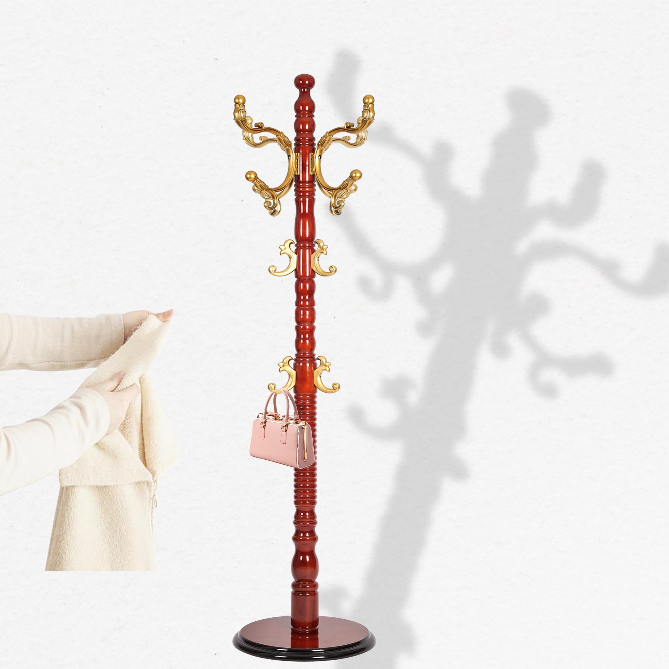 Solid Wood Coat Rack, Heavy Duty Freestanding Coat Tree with 14 Hooks ...
