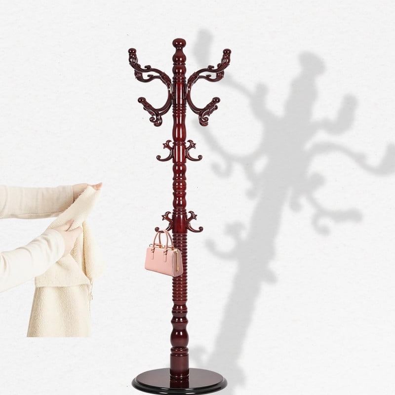 Solid Wood Coat Rack, Heavy Duty Freestanding Coat Tree with 14 Hooks ...