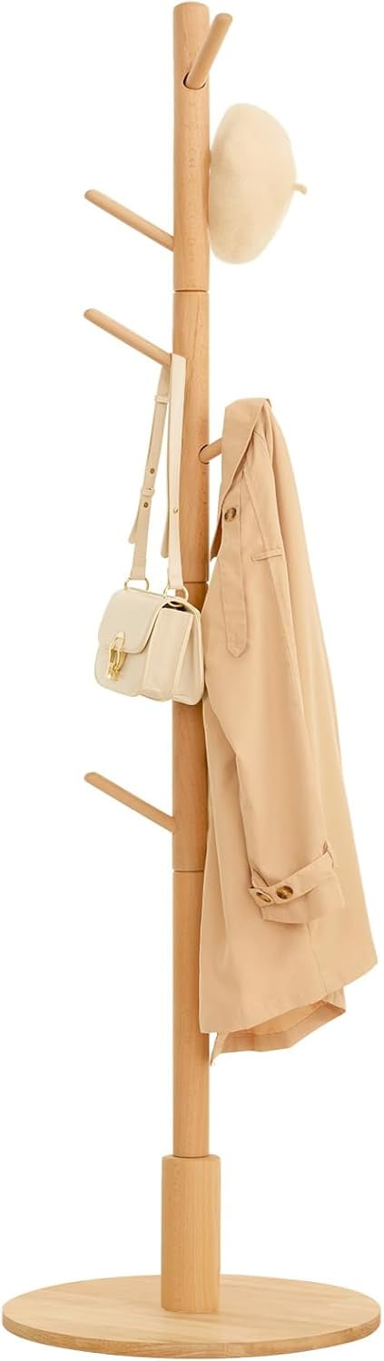 Solid Wood Coat Rack Stand with 9 Hooks, 3 Height Adjustable ...