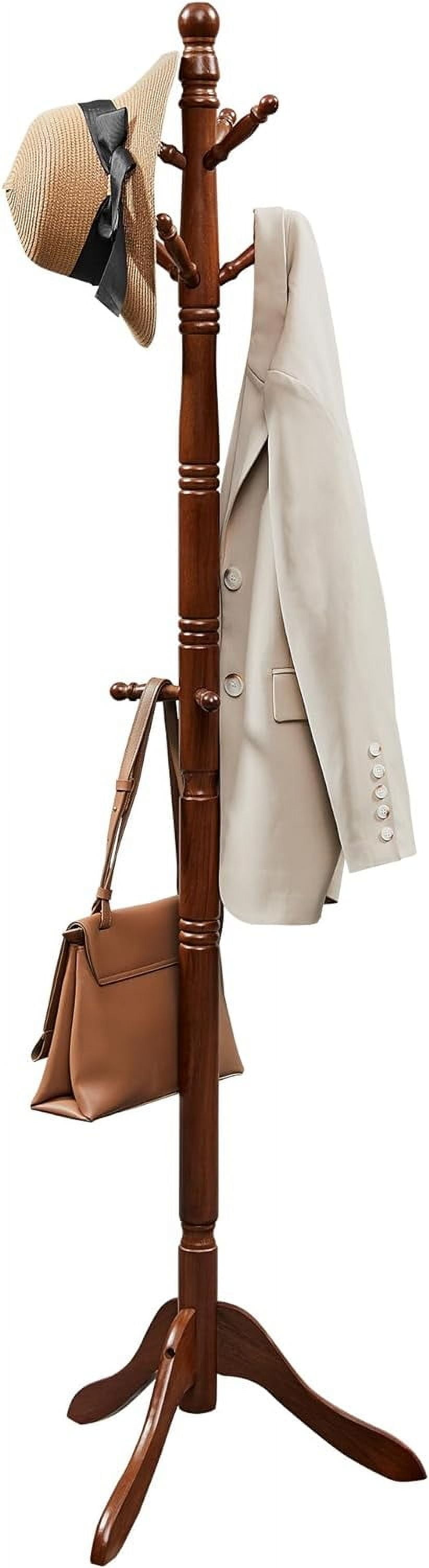 Solid Wood Coat Rack and Stand, Free Standing Hall Coat Tree with 10 ...