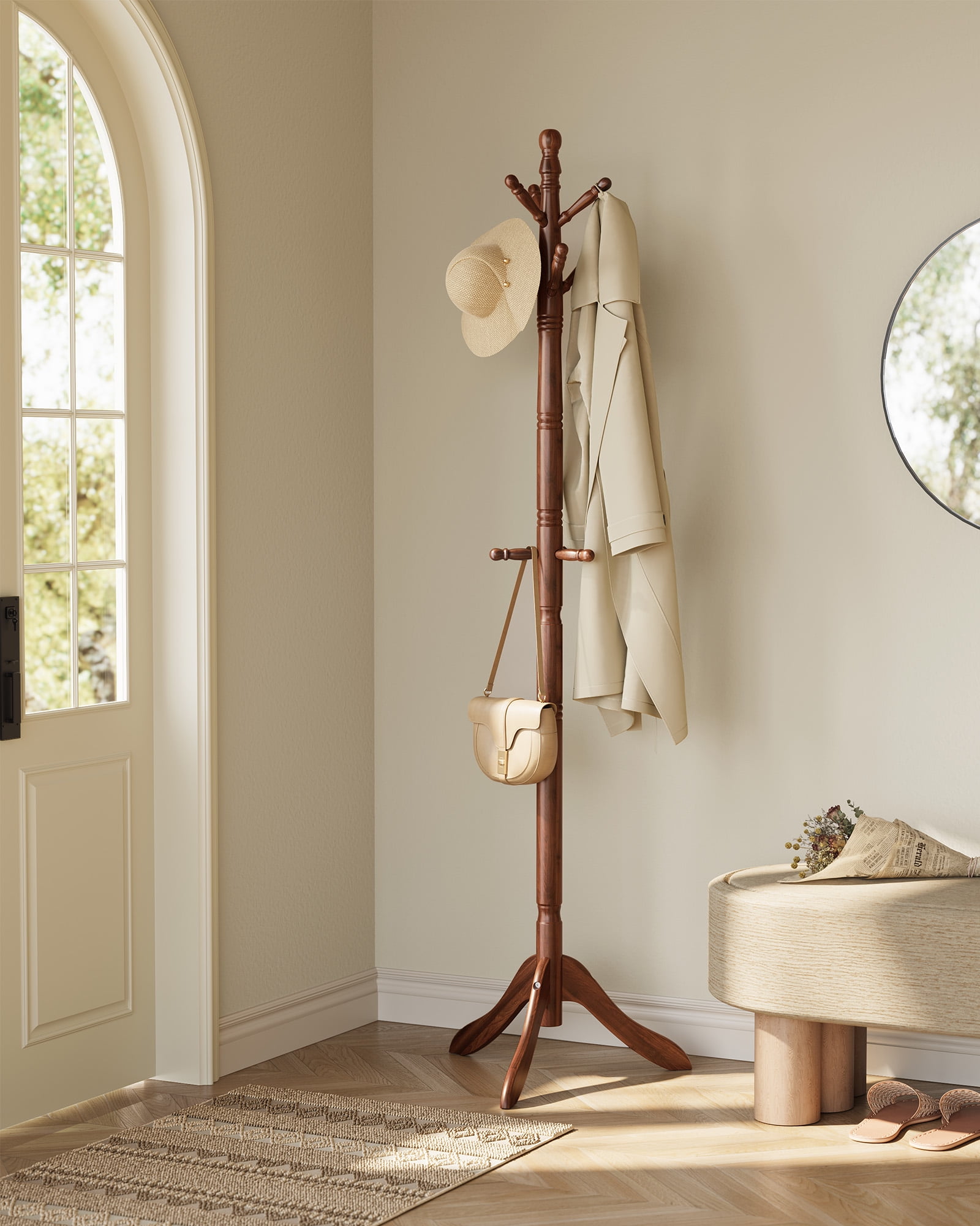 Solid Wood Coat Rack and Stand, Free Standing Hall Coat Tree with 10 ...