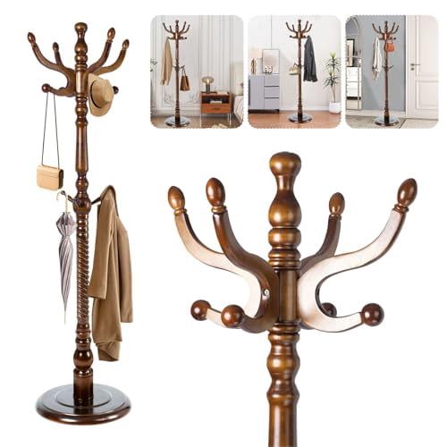 Solid Wood Coat Stand, Freestanding with Stable Base, 70" Birch Coat ...