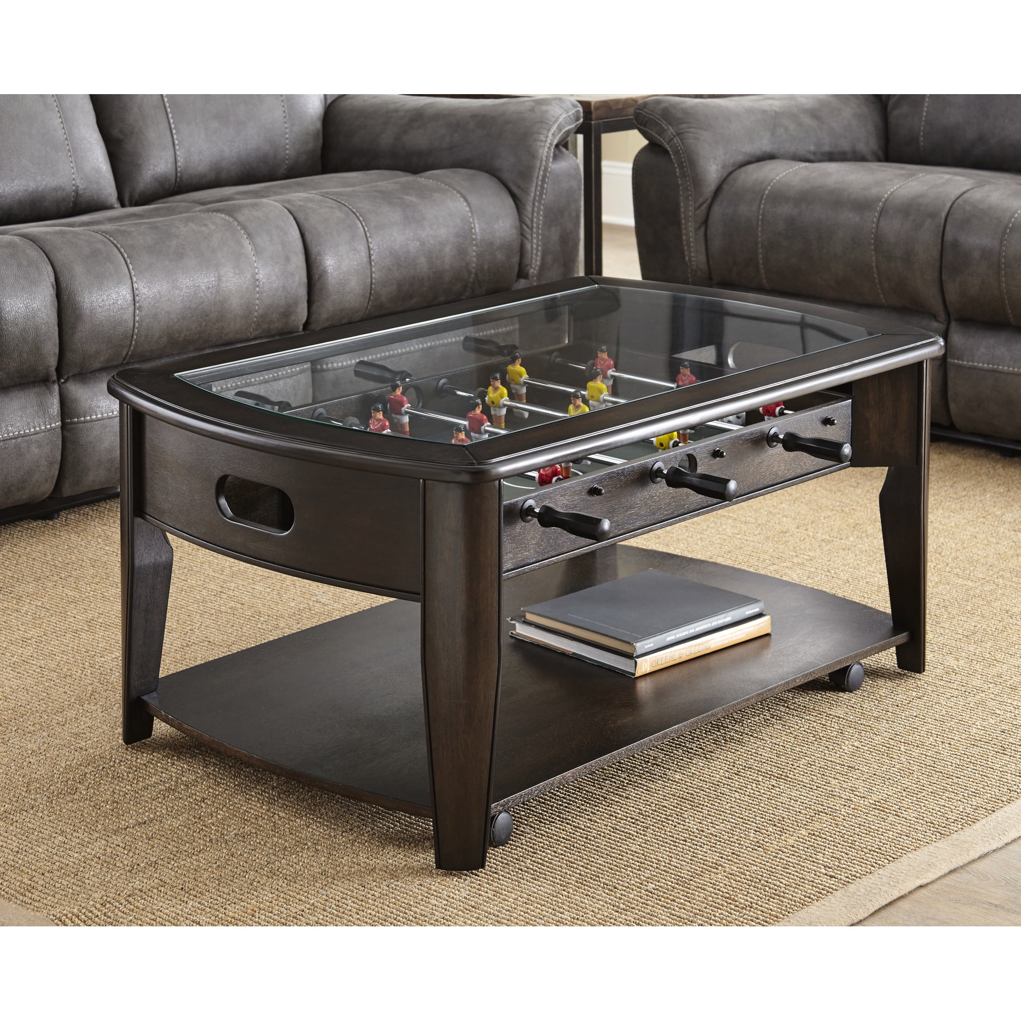 Solid Wood & Cocktail Table - Tempered Glass Insert, Lockable Wheels ...