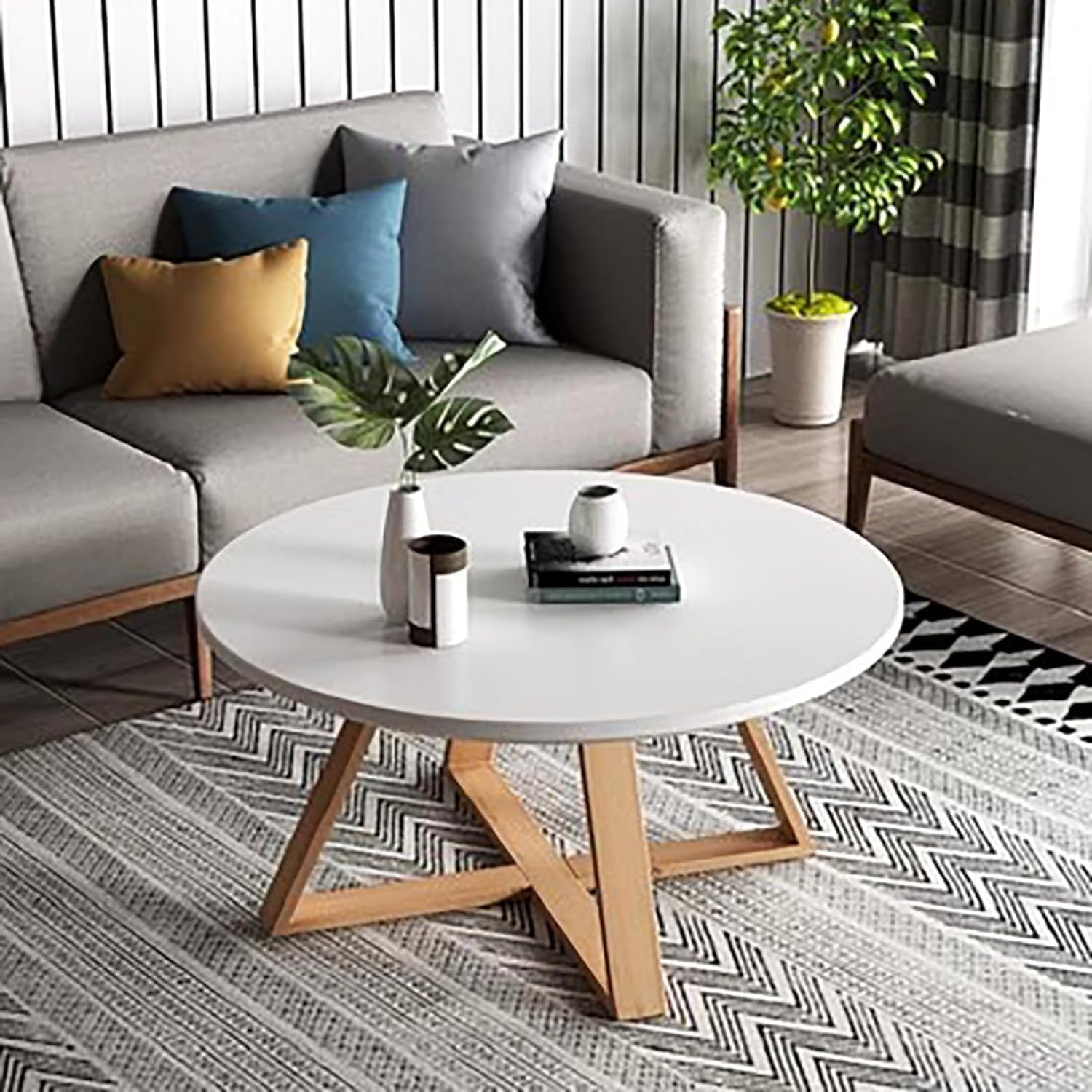 Solid Wood Coffee Table,Modern Round Coffee Table for Living Room ...