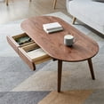 Solid Wood Coffee Table with Storage Drawers, Capsule Shape Natural ...