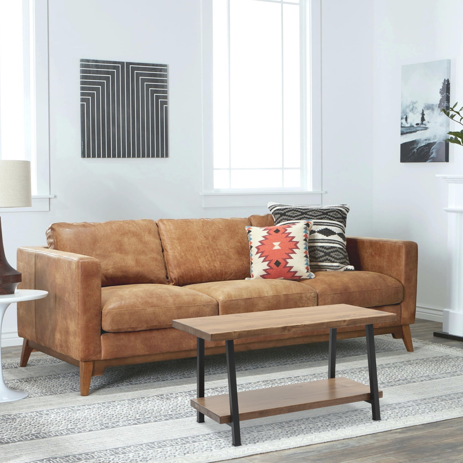 Solid Wood Coffee Table With Shelf, Rustic, 39" X 20" 21", Walnut ...