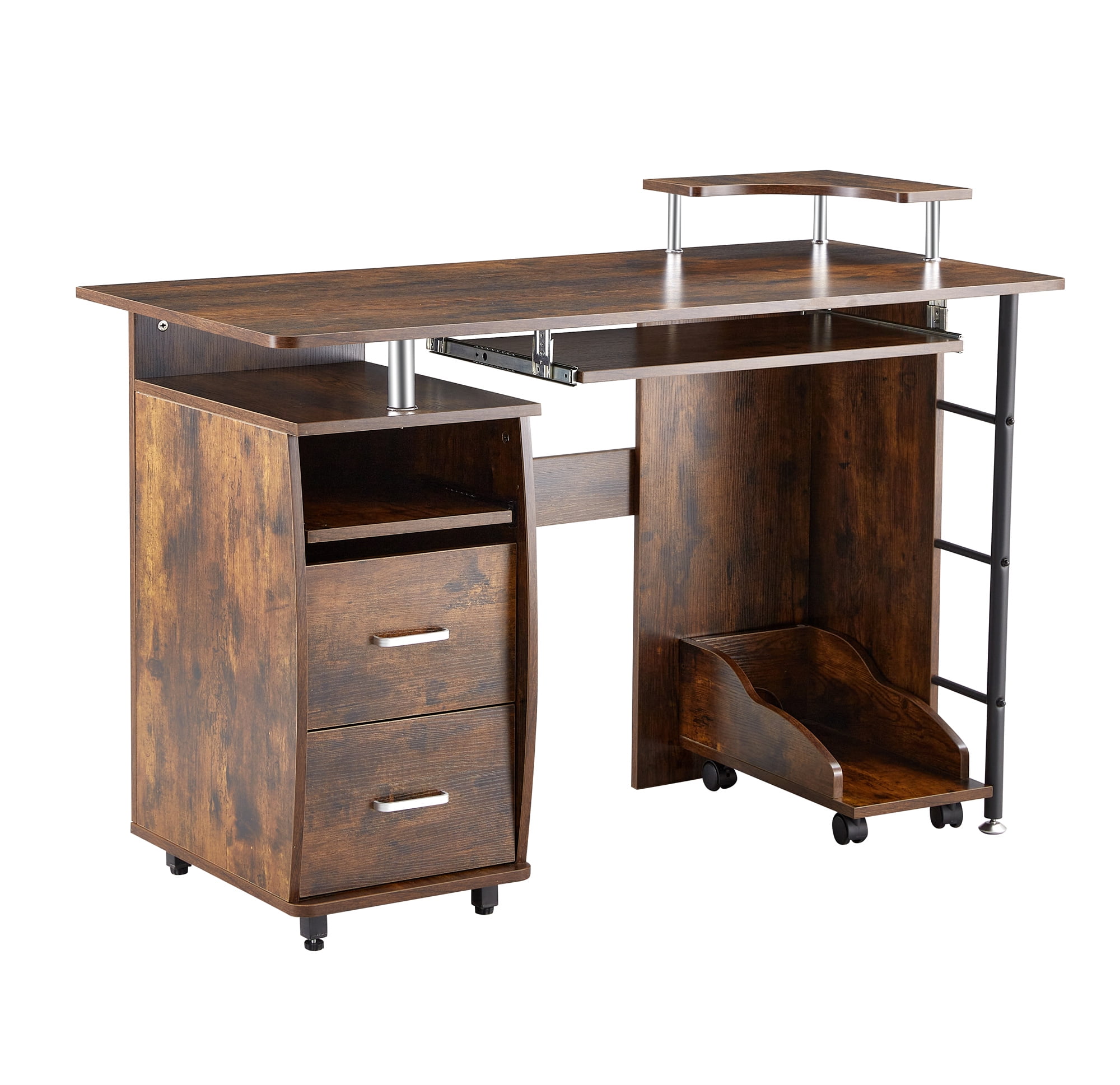 Solid Wood Computer Desk with Drawers, Home Office Study Desk Writing ...