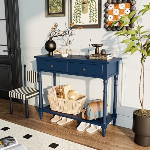 Solid Wood Console Table with Drawers, 35.4" Entryway Table Sofa Table Accent Hallway Foyer ...