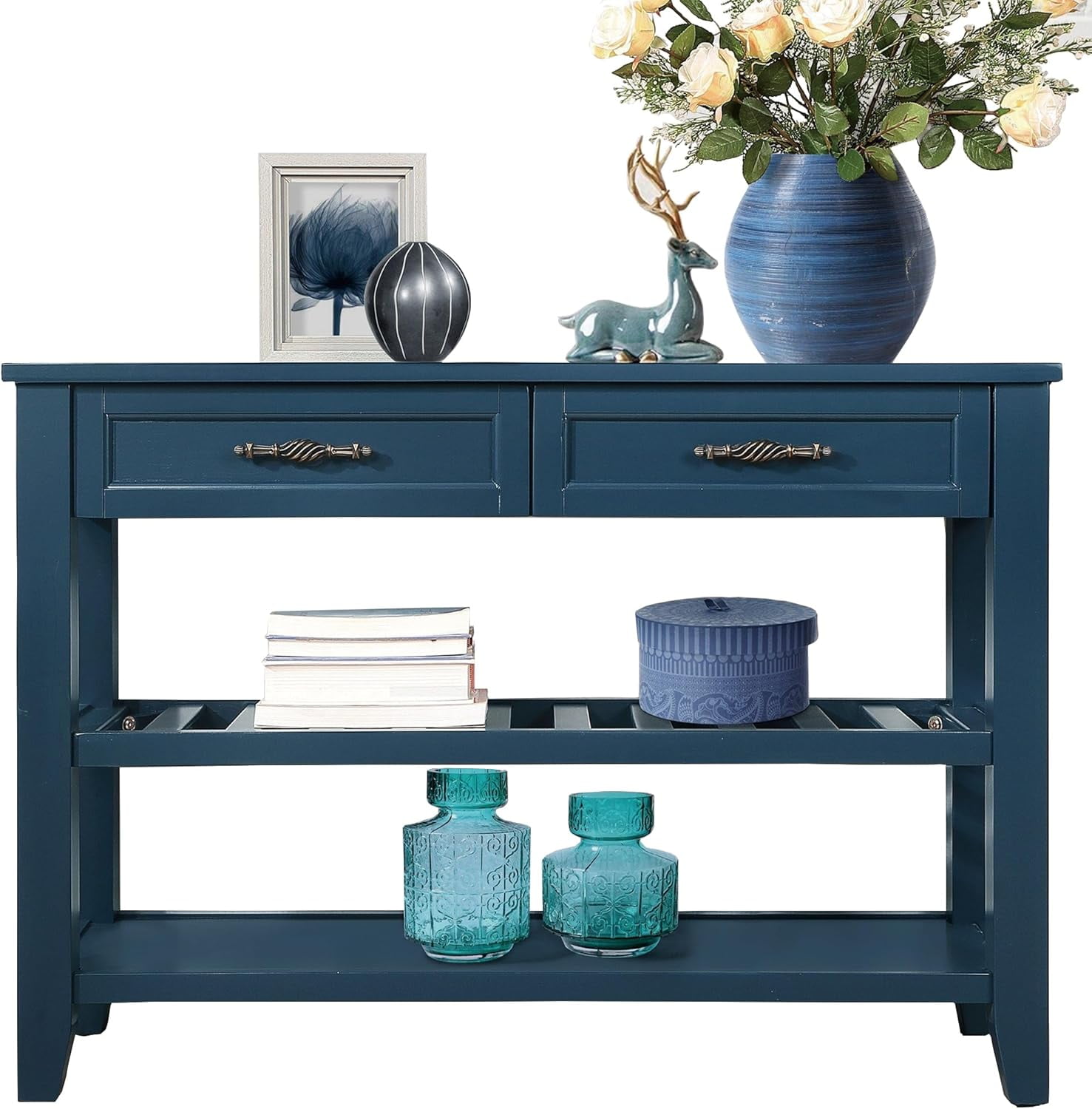 Solid Wood Console Table Entryway Table with Storage Drawers and ...