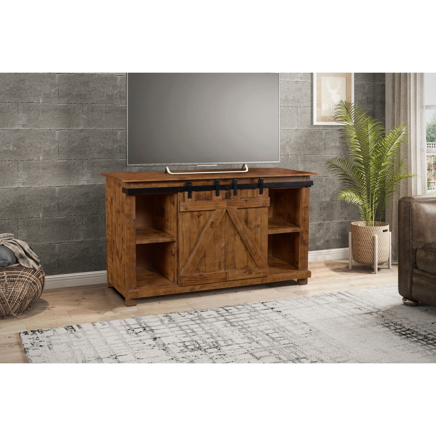 Solid Wood Console Table - Rustic Brown TV Stand & Media Cabinet ...
