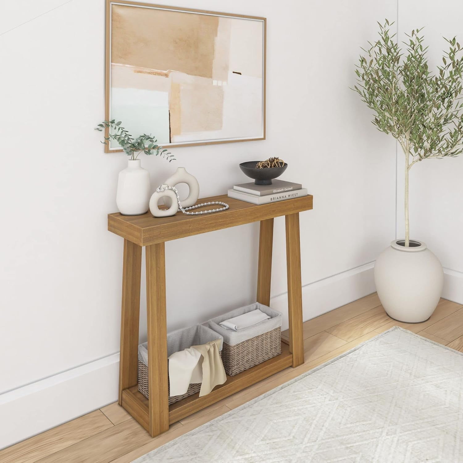 Solid Wood Console Table with Storage, 36 Inch, Sofa Table with Shelf ...