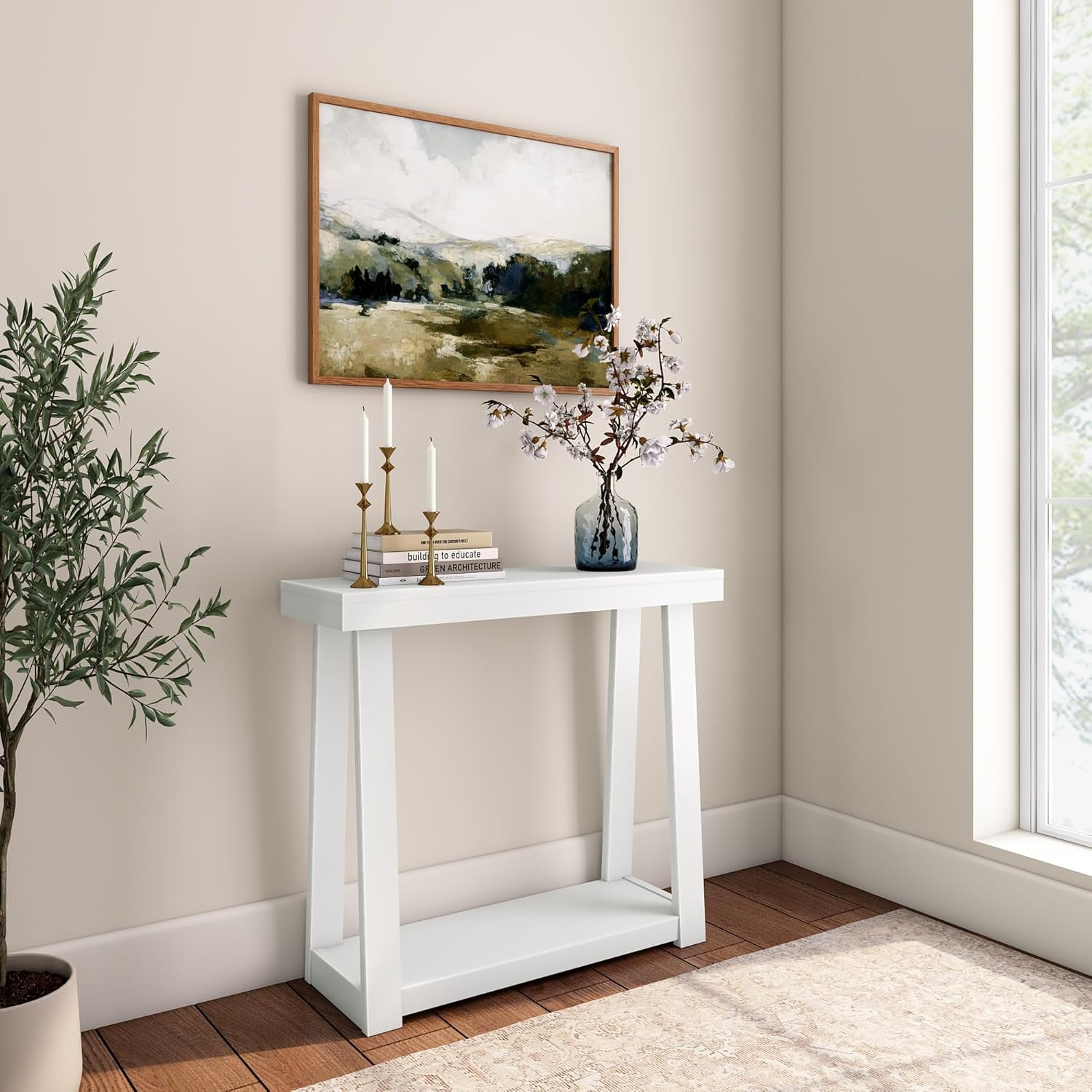 Solid Wood Console Table with Storage, 36 Inch, Sofa Table with Shelf ...