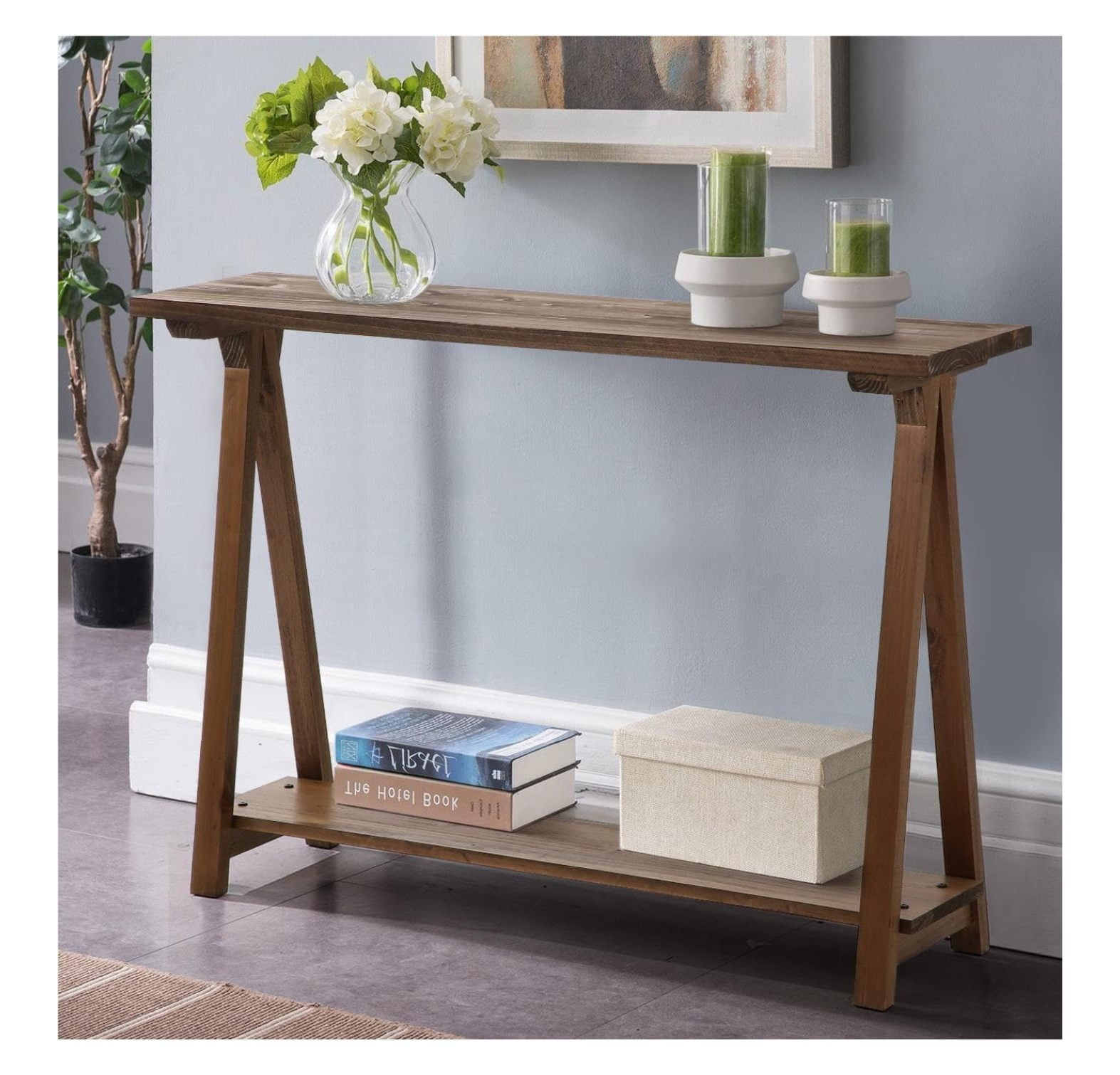 Solid Wood Console Tables - 43.3" Pinewood Farmhouse Rustic Hallway Table, Foyer Tables Living ...