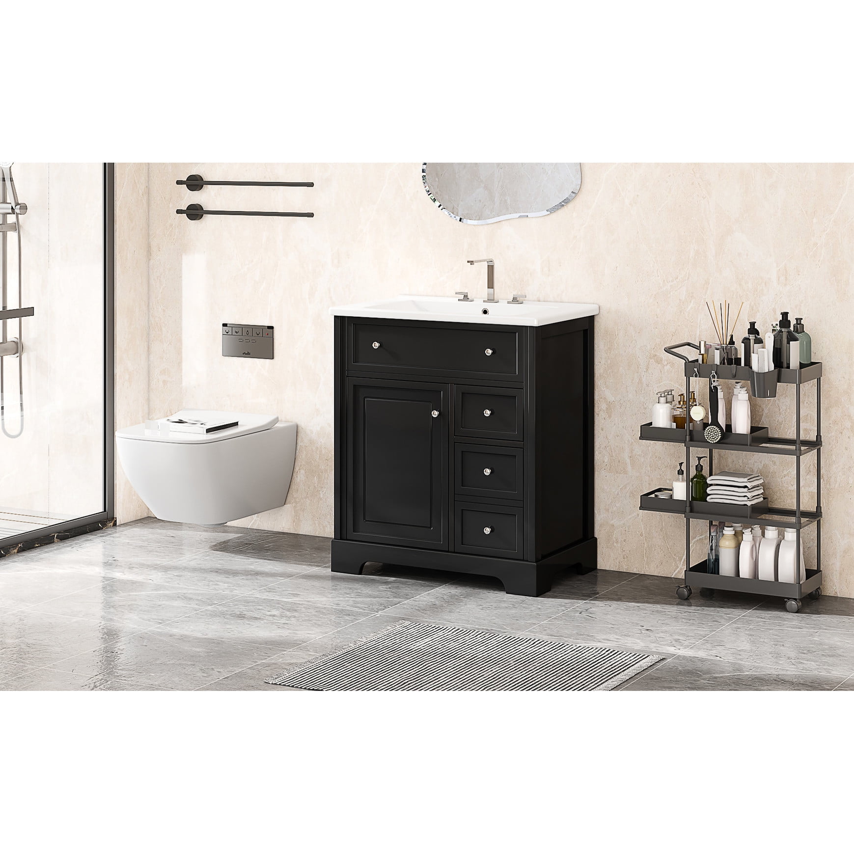 Solid Wood Construction - Door with Shelf - Center Sink Design ...