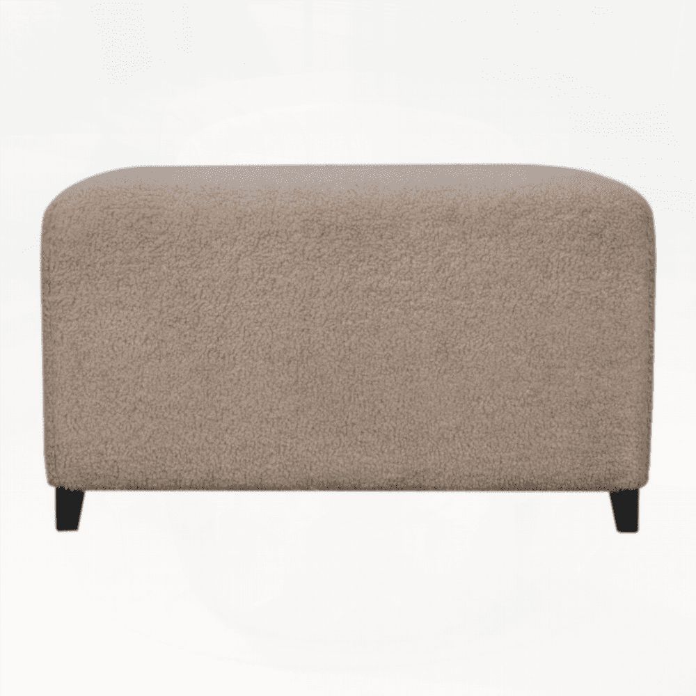 Solid Wood Cream Bouclé Ottoman with Mud Linen Seat and Storage ...