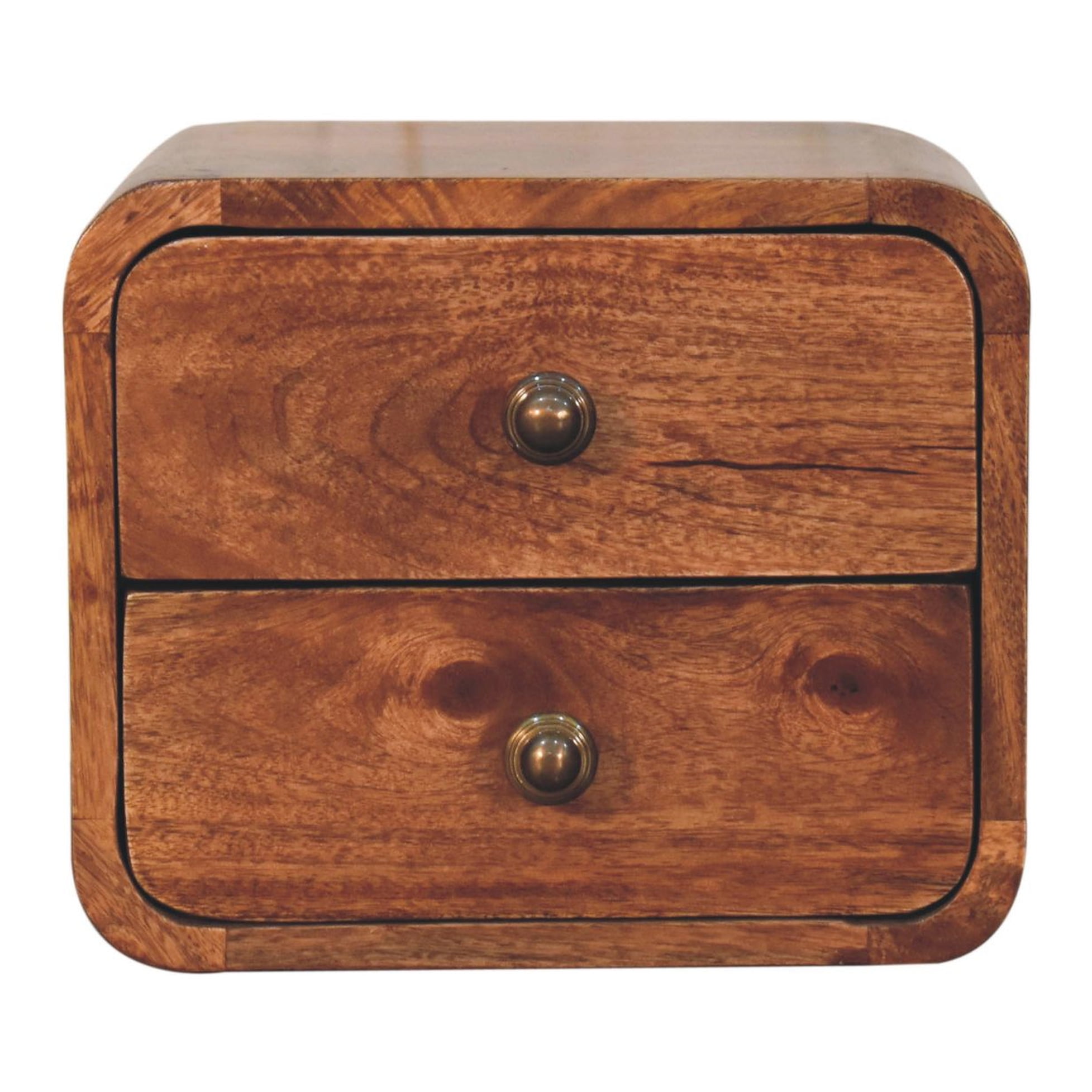 Solid Wood Curved Bedside Table, Honey , 2 Drawers, Wall Mounted Wood ...