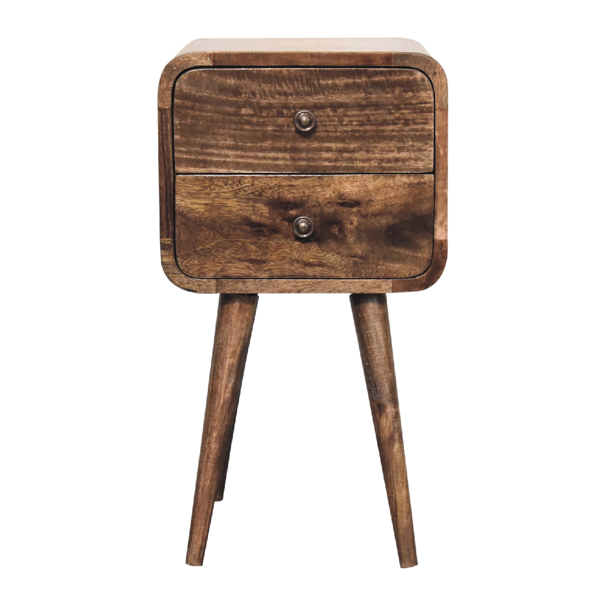 Solid Wood Curved Bedside Table With 2 Drawers And Shiny Knob Detail ...