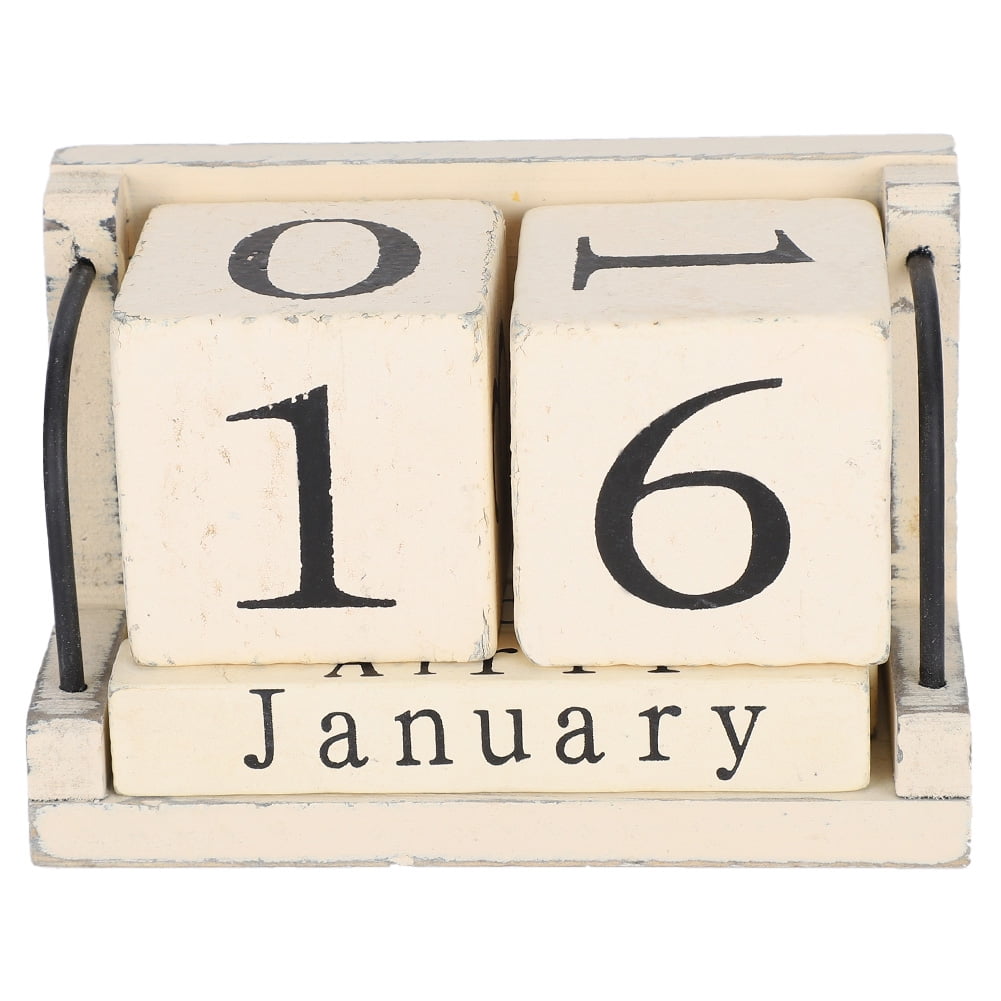 Solid Wood Desk Calendar - Japanese-Style Hand-Cranked Desktop Wooden ...