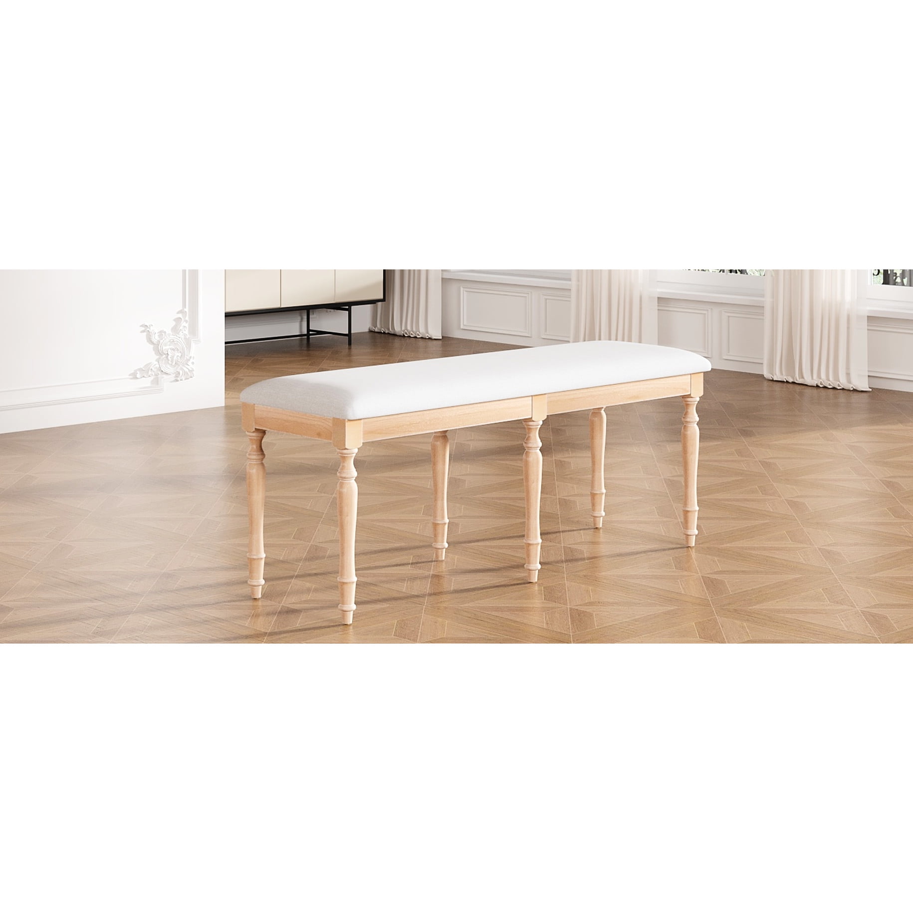 Solid Wood Dining Bench With Vintage Flair, 50.4inch, 6 Legs, 330lbs ...
