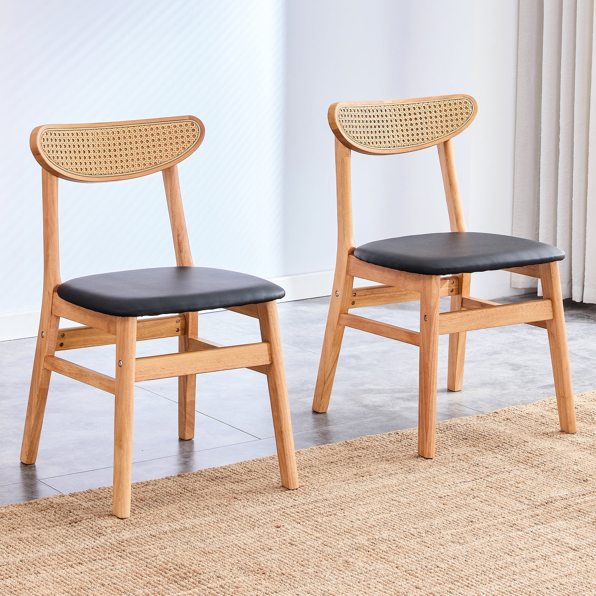 Solid Wood Dining Chairs ( Of 2) - Fashionable Look, Pu Padded Seat ...