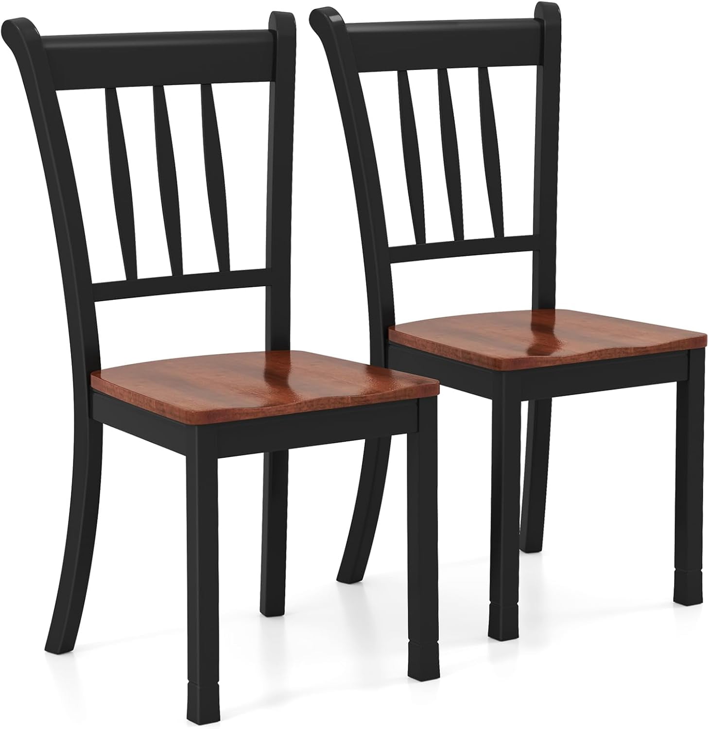 Solid Wood Dining Chairs Set of 2, Armless Kitchen Chairs with Curved ...