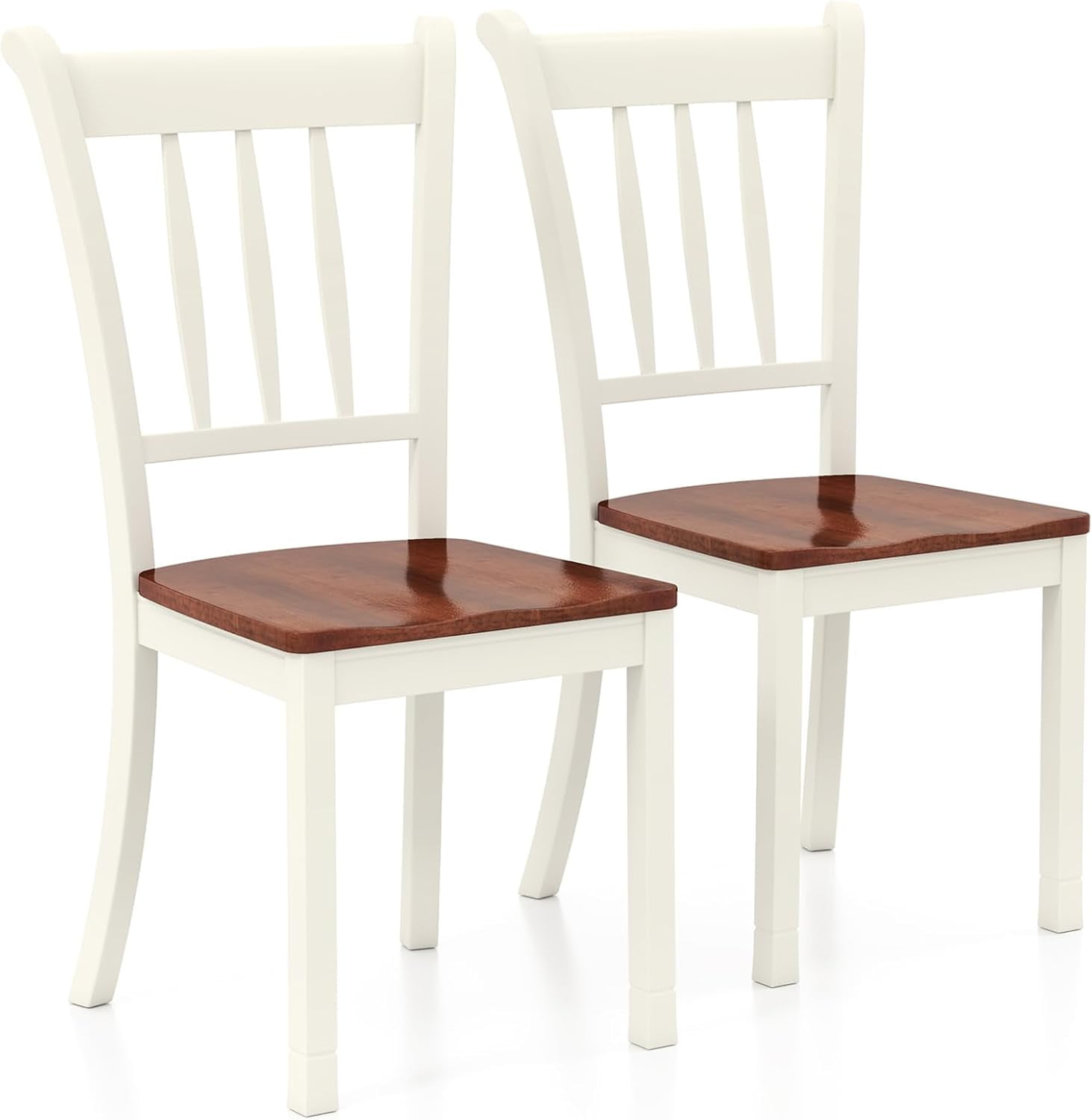 Solid Wood Dining Chairs Set of 2 Armless Kitchen Chairs with Curved ...