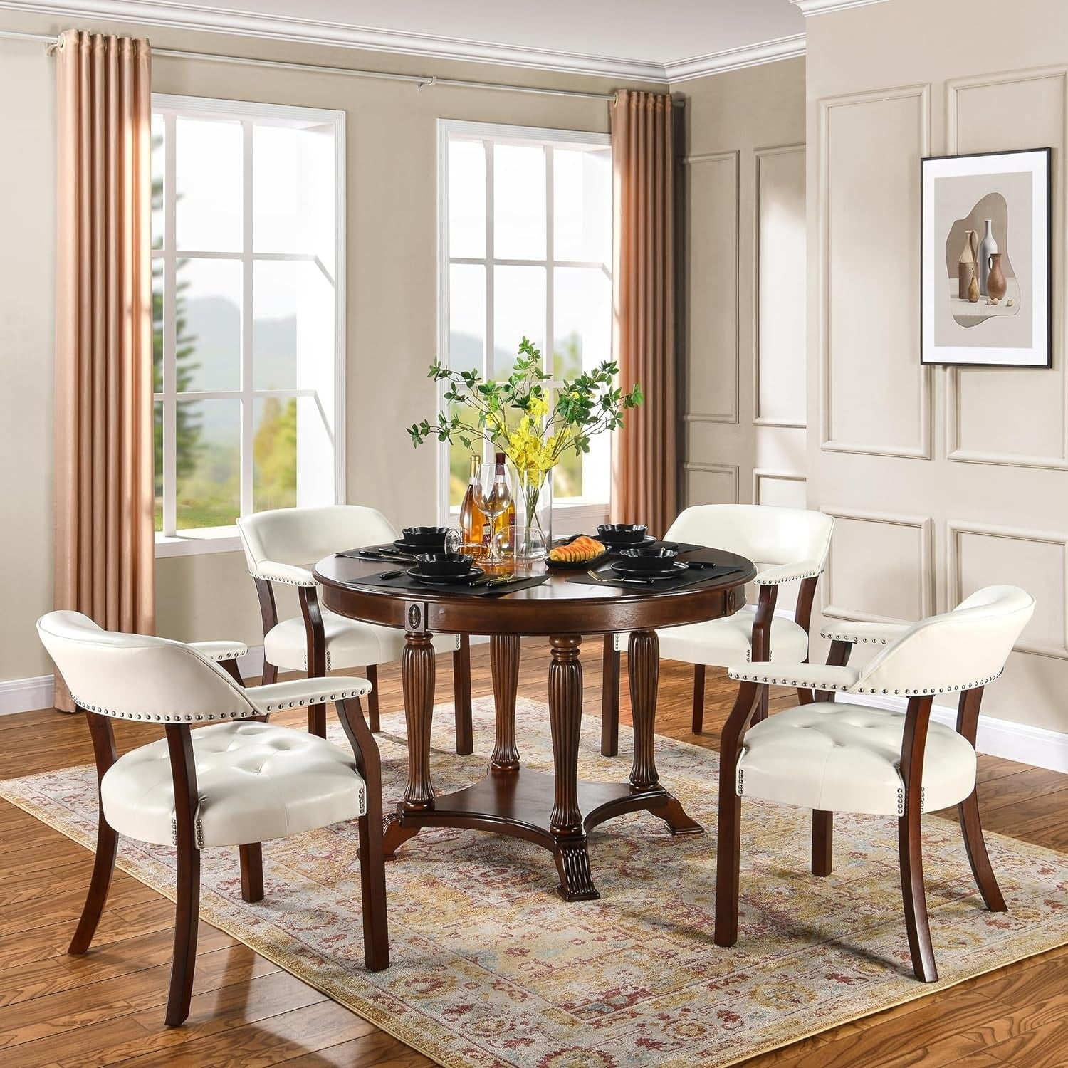 Solid Wood Dining Chairs with Upholstered,Office Desk Chair with Arms ...