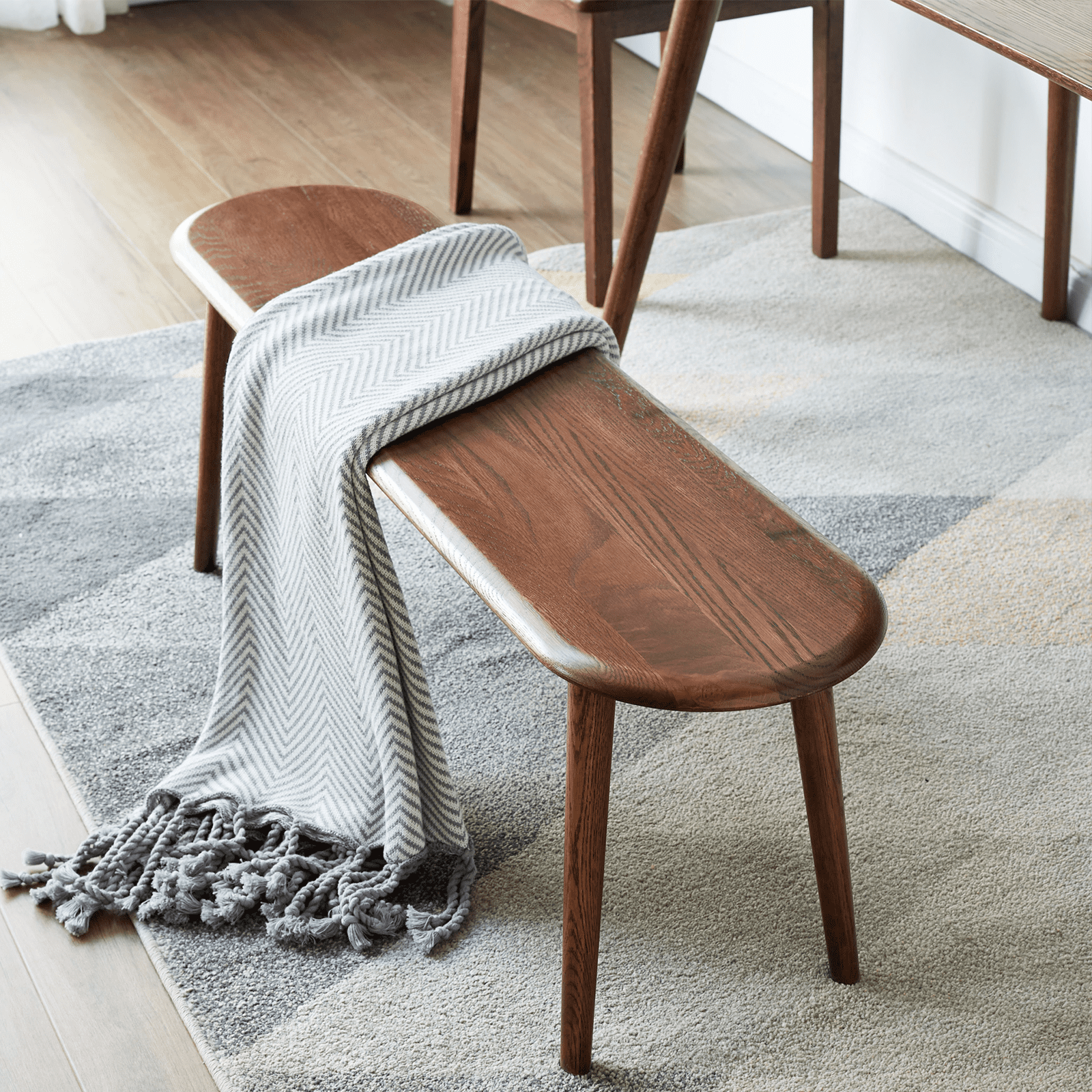 Solid Wood Dining Room Bench with Rounded Corners Mid-Century Bed End ...