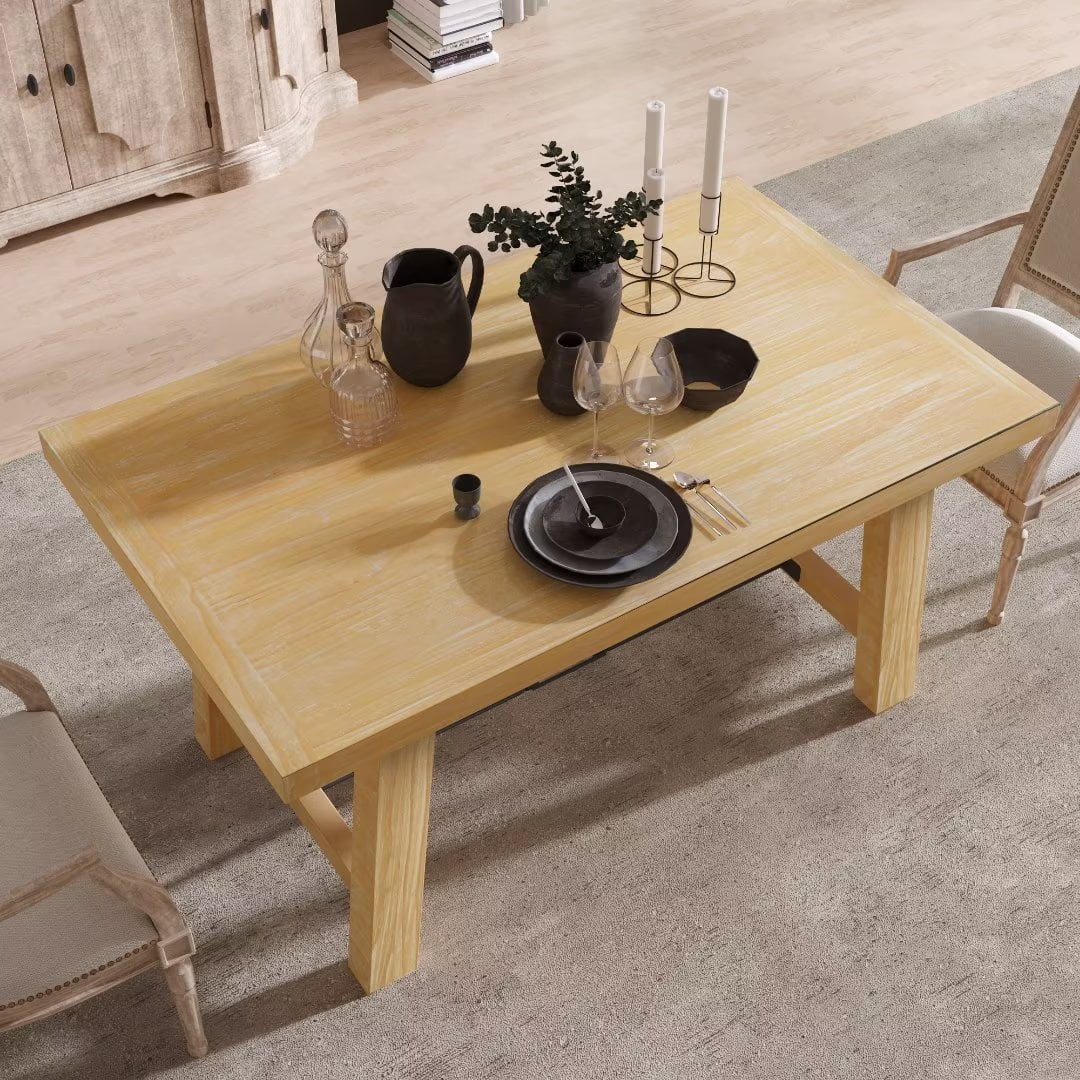 Solid Wood Dining Table, Rectangular Kitchen Table with Large Tabletop ...