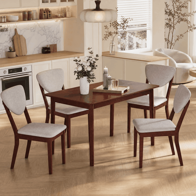 Asofer 5-Piece Dining Table Set for 4, Mid-Century Modern Solid Wood ...