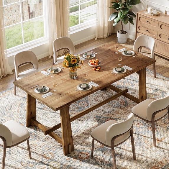Solid Wood Dining Table for 6, 63-Inch Rustic Dining Room Tables, Wood ...