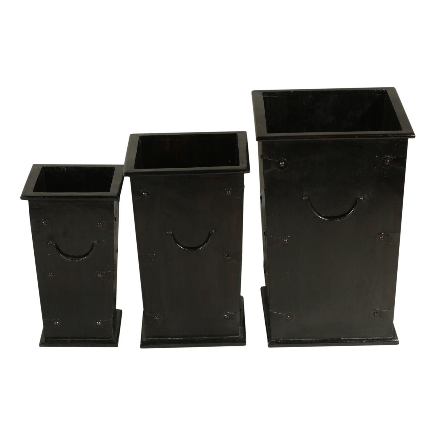 Solid Wood Distressed Black Planters - Set Of 3 | 12" Square Opening ...