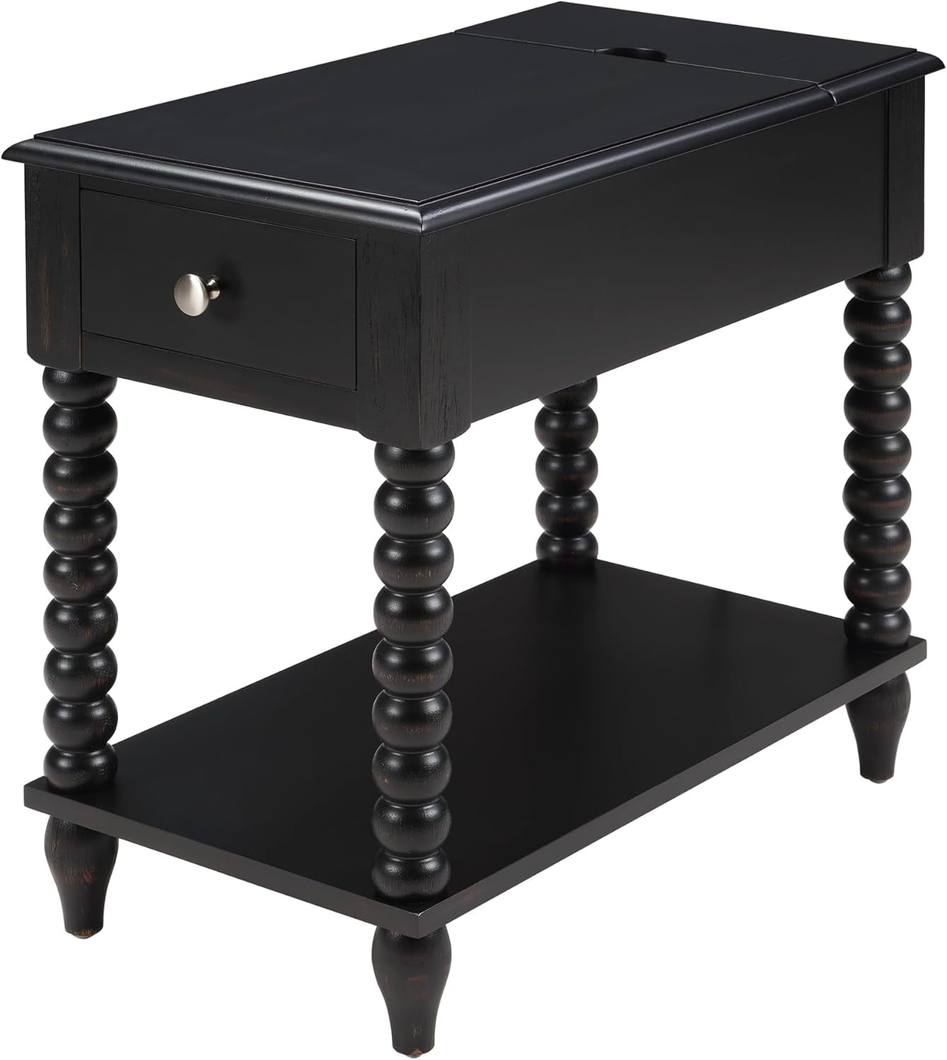 Solid Wood End Table with Charging Station & Drawer Shelf - Handcrafted ...