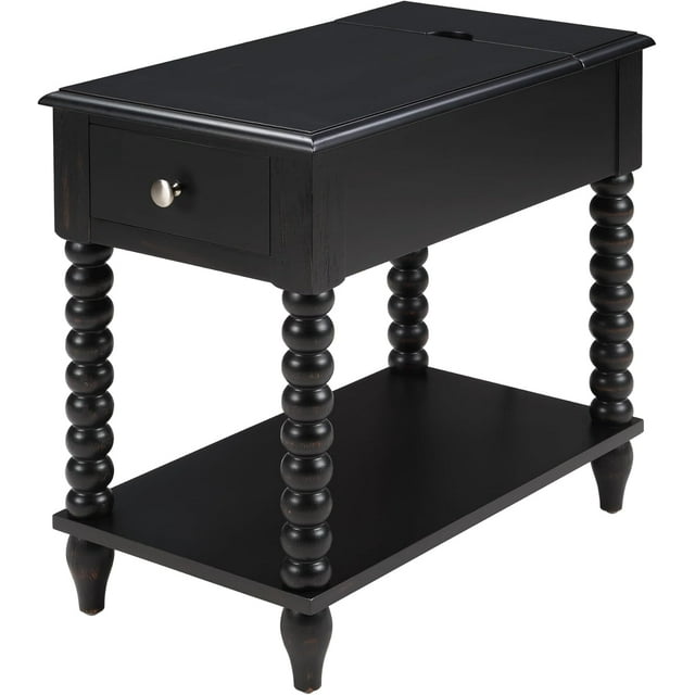 Solid Wood End Table with Charging Station & Drawer Shelf - Handcrafted ...