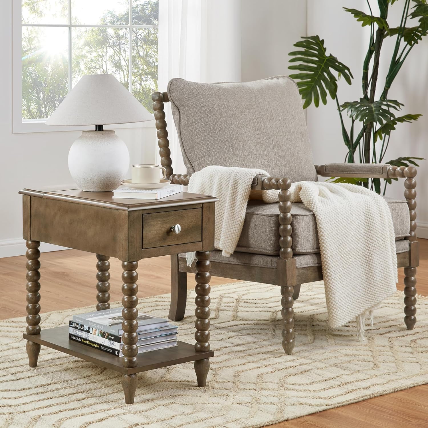 Solid Wood End Table with Charging Station & Drawer Shelf - Handcrafted ...