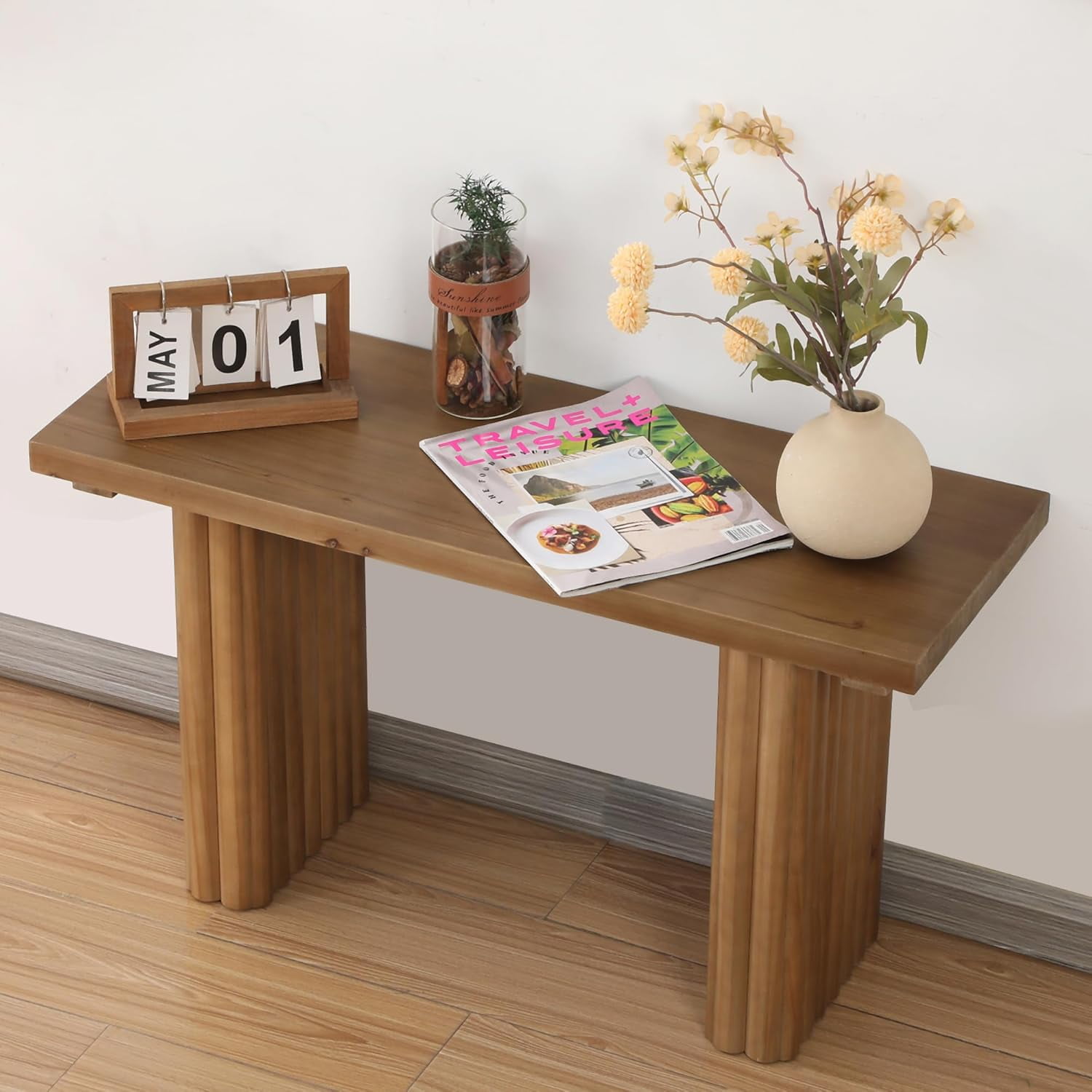Solid Wood Entryway Bench - 31.5" Fluted Farmhouse Small Bench Indoor ...