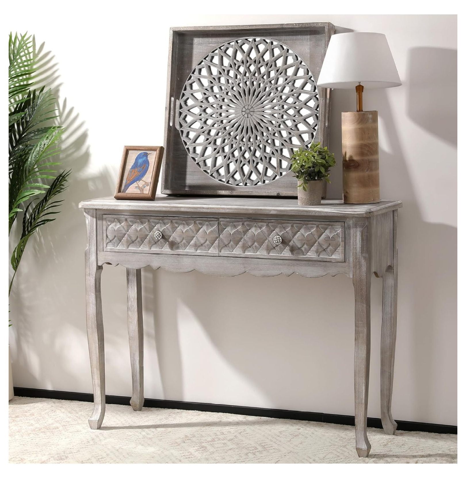 Solid Wood Entryway Table, Farmhouse Console Table with Storage and ...