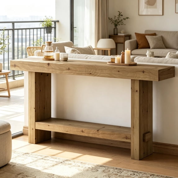 Solid Wood Farmhouse Console Table, 2-Tier Narrow Entryway Sofa Table ...