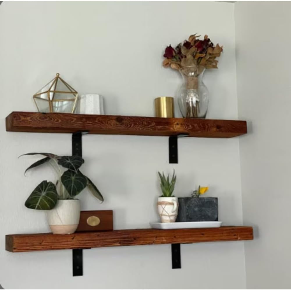 Solid Wood Floating Shelf, Rustic Wall Mounted Kitchen Shelf, Hanging ...