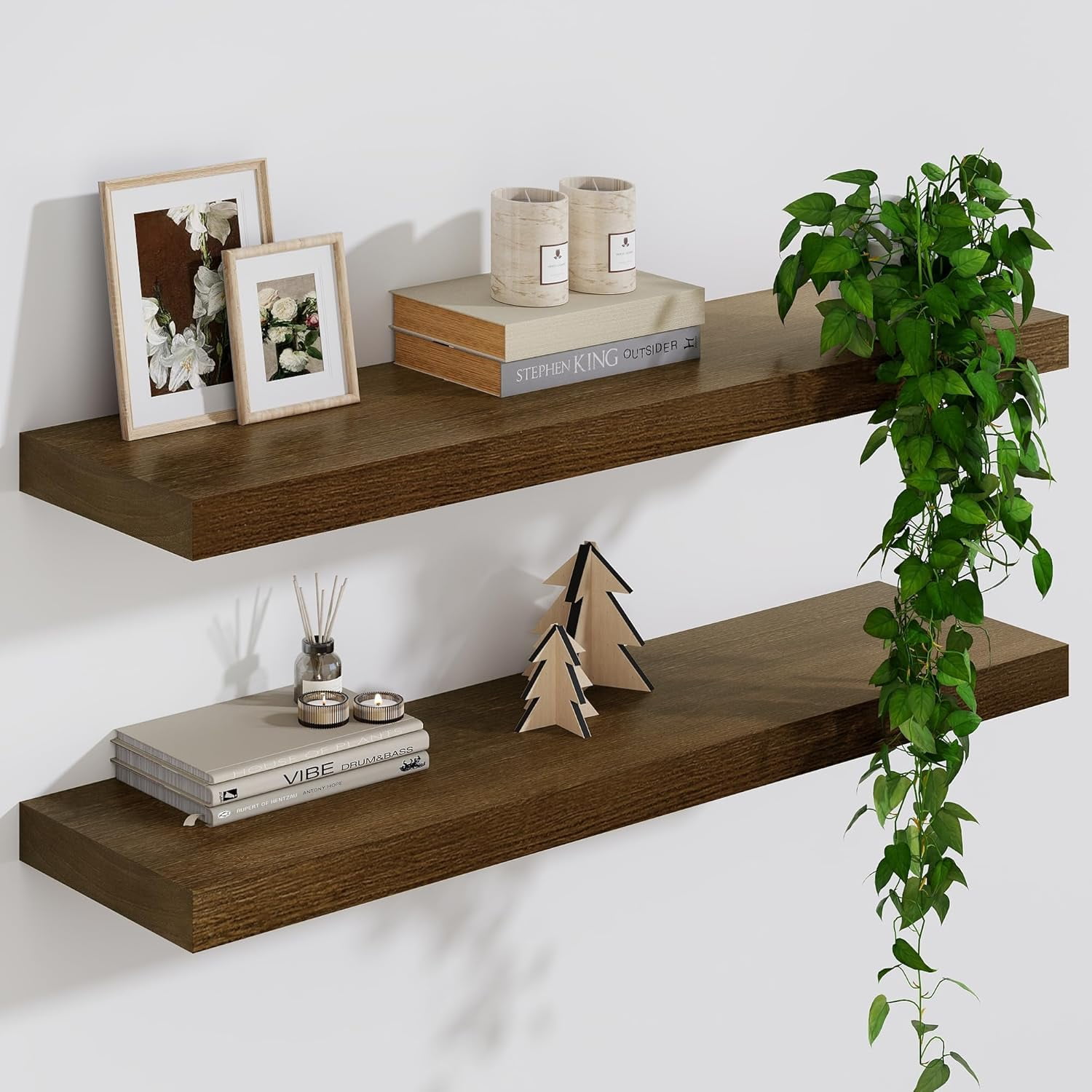 Solid Wood Floating Shelves For Wall, 24”W x 9”D x 1.56”H Large Wall ...