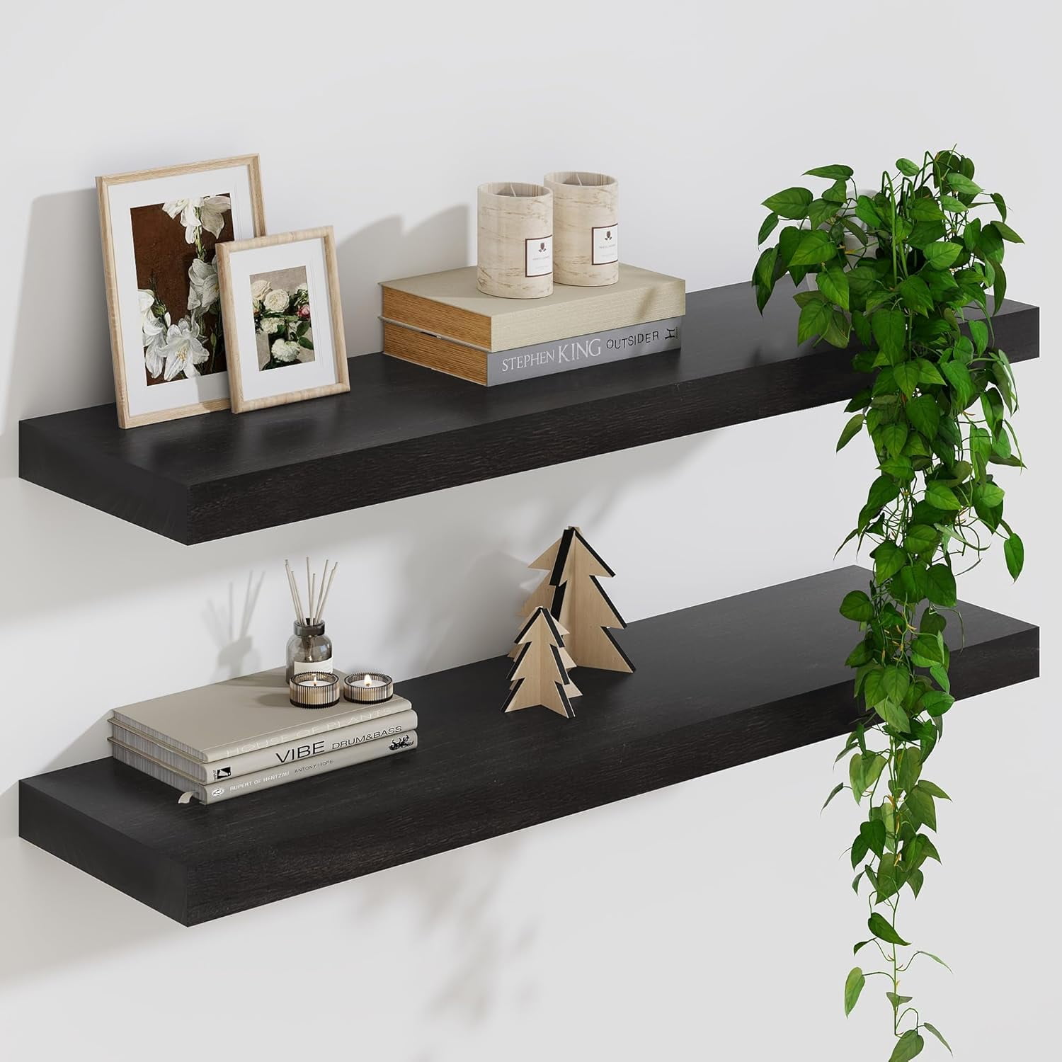 Solid Wood Floating Shelves for Wall, 24”W x 9”D x 1.56”H Large Wall ...
